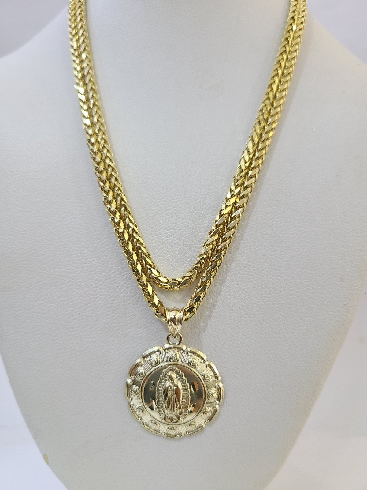 REAL 10k Yellow Gold Palm Chain Virgin Mary Pendant Charm 3mm Necklace ...