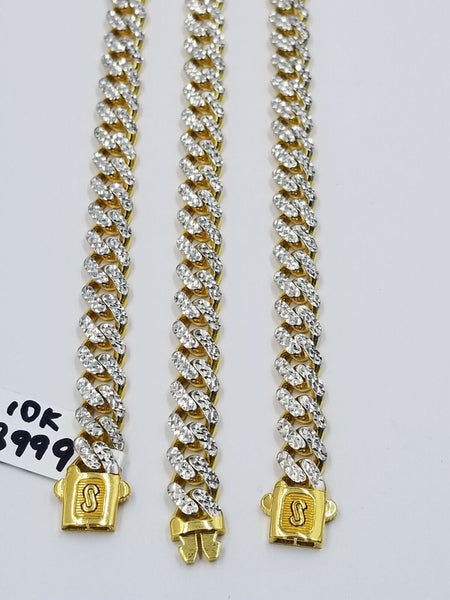 Real 10k Gold Cuban Link Royal 7mm Monaco chain 20" Bracelet 8' Set Di ...