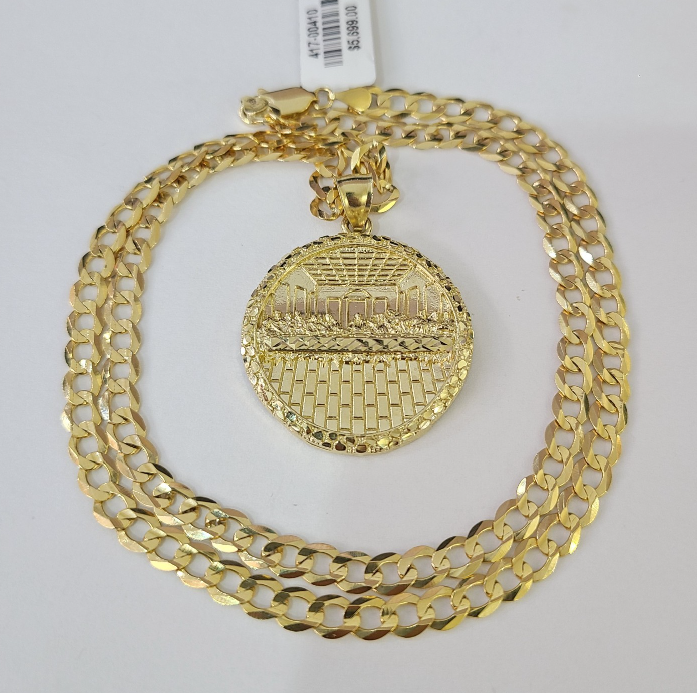 10k Gold Last Supper Nugget Pendant Cuban Curb Link Chain 5mm 18"-28 ...