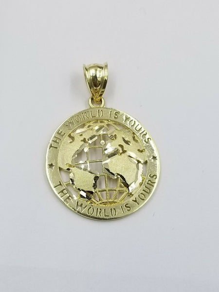 10k Gold Men Globe Diamond Cut Pendant 2.5mm Rope Chain 18 20 22 24 26 ...