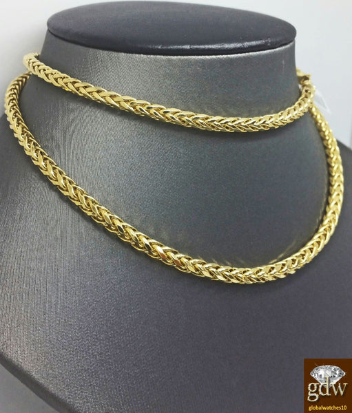 Real 10k Gold 4mm Men yellow Gold Palm Chain Necklace 22" Wheat ...